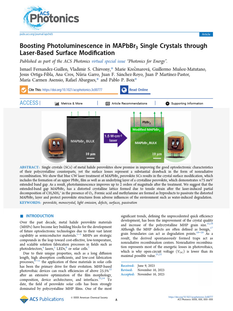 Fernandez Guillen Et Al 2023 Boosting Photoluminescence in Mapbbr3 ...
