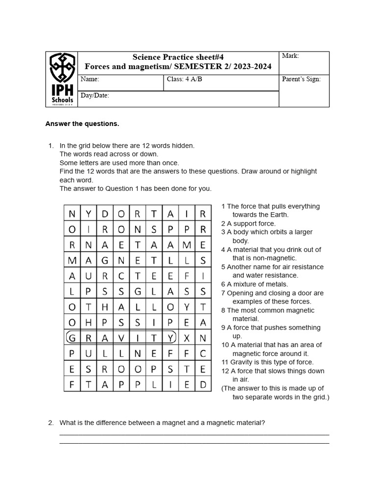 Forces and Magnetism - Practice Sheet#4 | PDF | Force | Magnetism