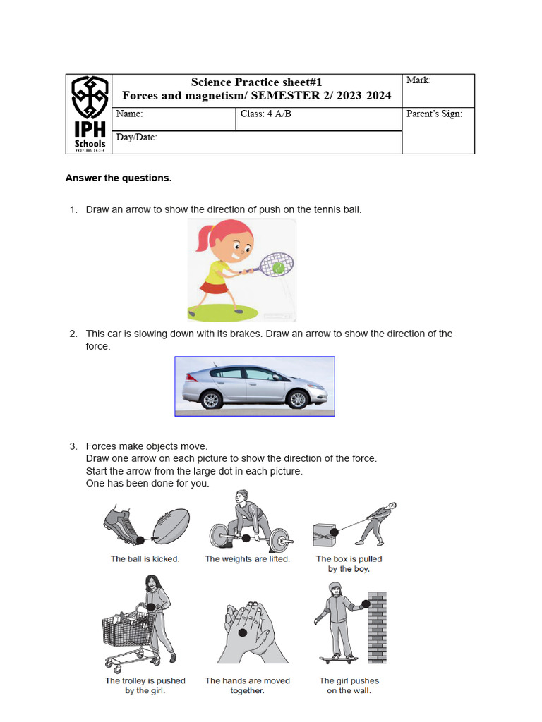 Forces and Magnetism - Practice Sheet#1 | PDF