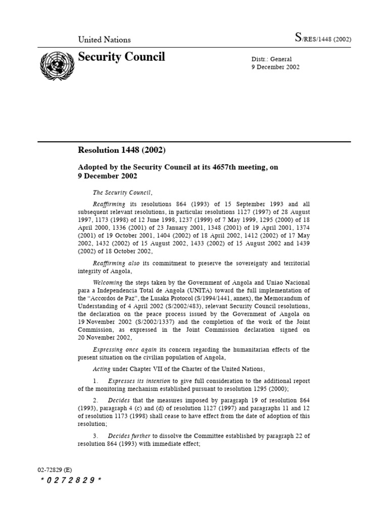 Resolution 1448 (2002) | PDF | United Nations | International Relations