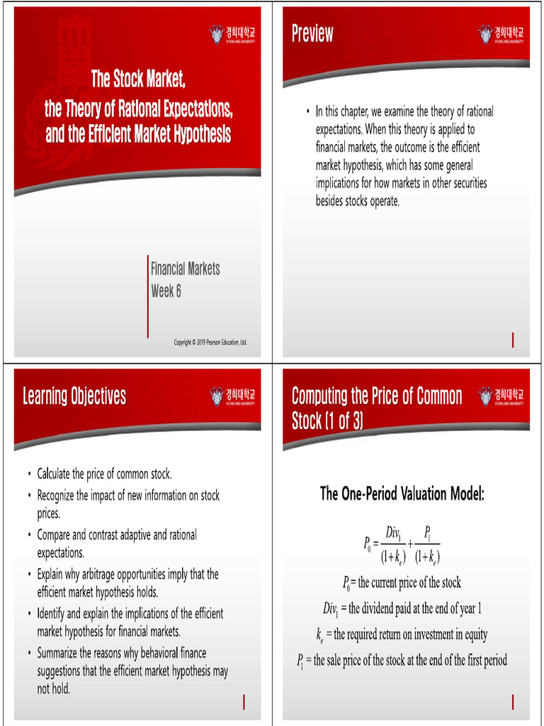 Week 6 - The Stock Market, The Theory of Rational Expectations, and The ...
