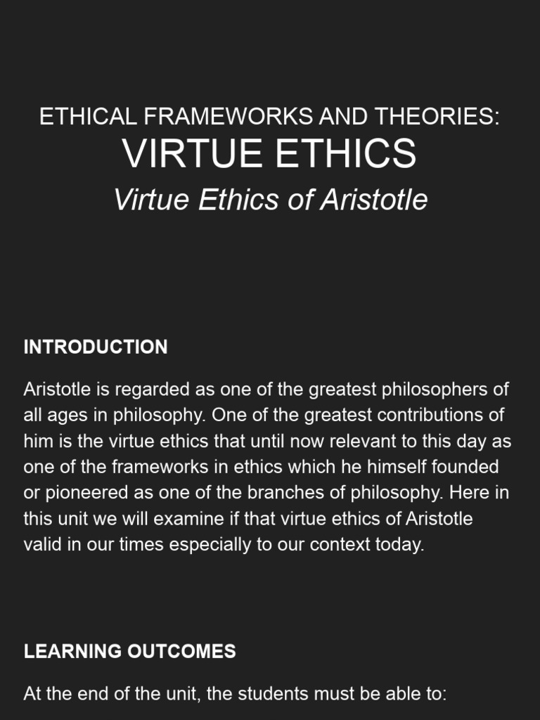 Ethical Frameworks and Theories - Virtue Ethics | PDF | Utilitarianism ...