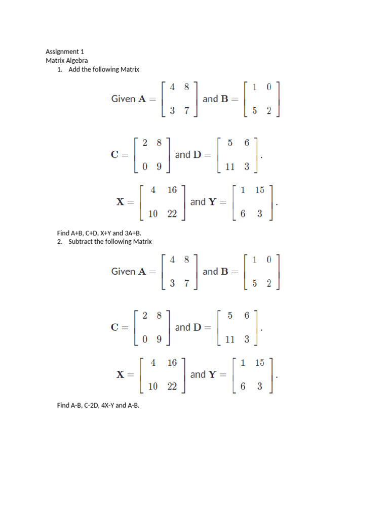 A1. Matrix Algebra | PDF