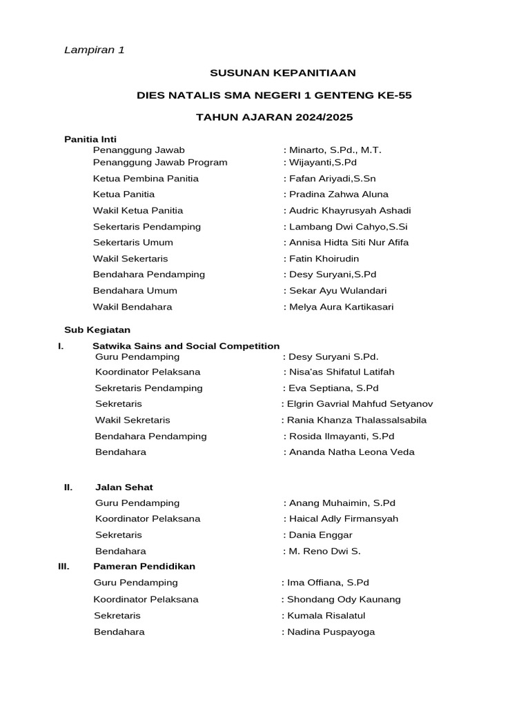 Susunan Kepanitiaan Dies Natalis 55 Terbaru | PDF