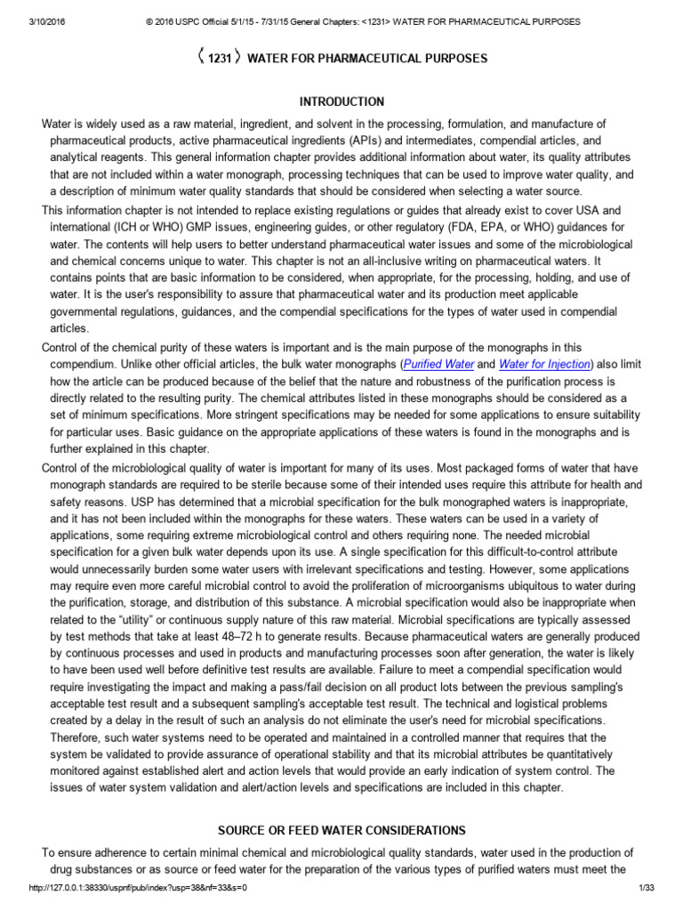 Pharmaceutical Water Standards | PDF | Purified Water | Water