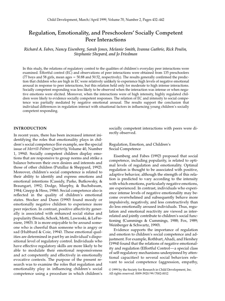 Child Development - 2003 - Fabes - Regulation Emotionality and Preschoolers Socially Competent ...