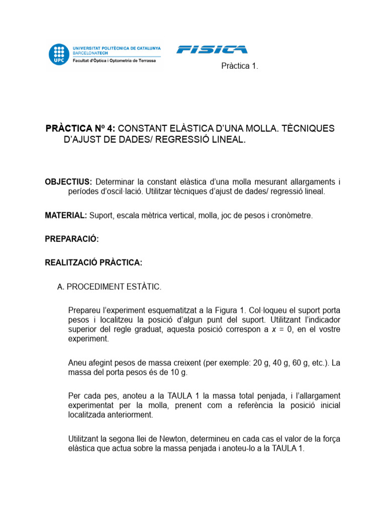 Practica - 4 - Costant Elàstica Duna Molla | PDF