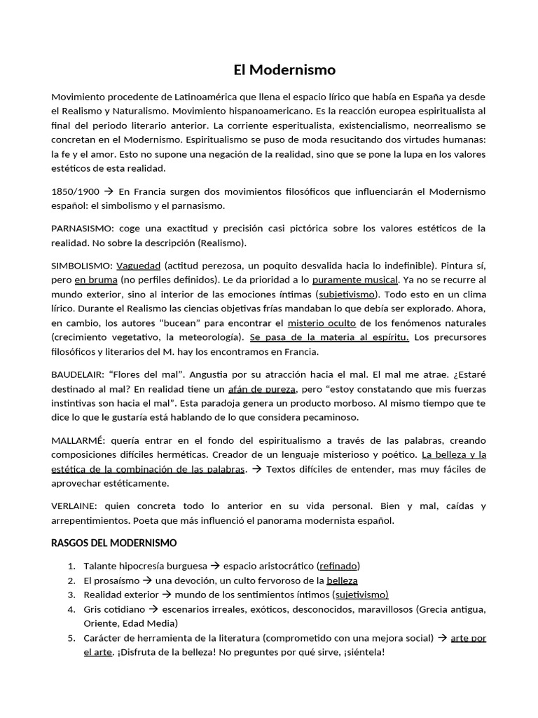 El Modernismo | PDF | Simbolismo (Artes) | Realismo (Artes)