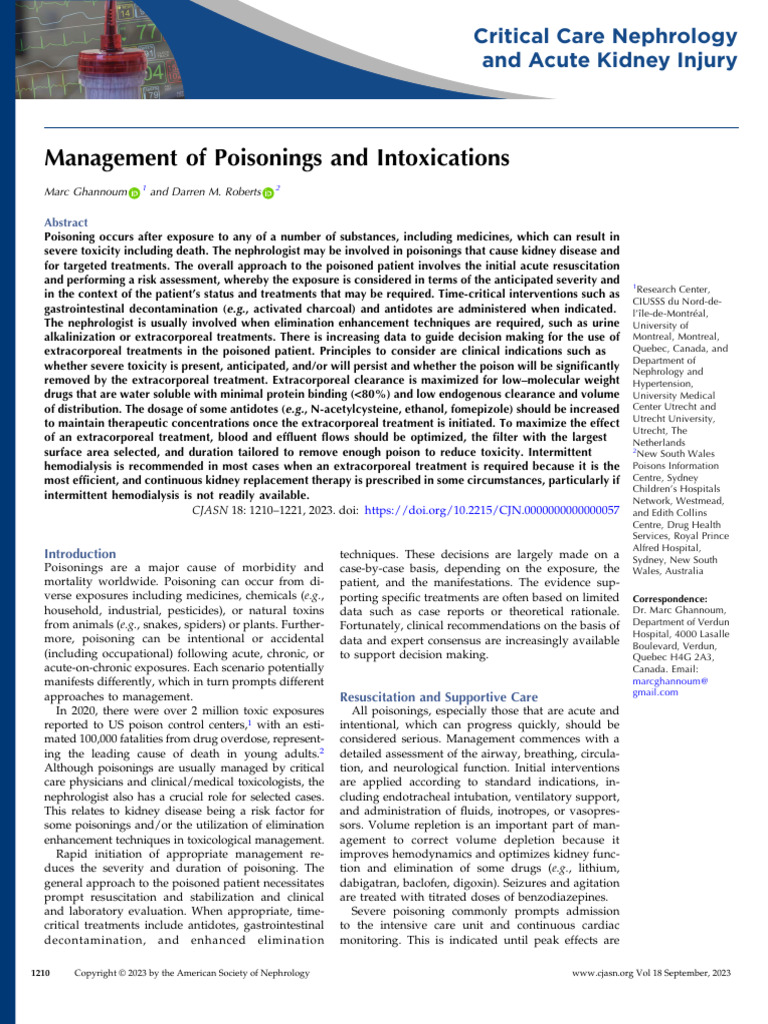 Management of Poisonings and Intoxications17 | PDF | Nephrology ...