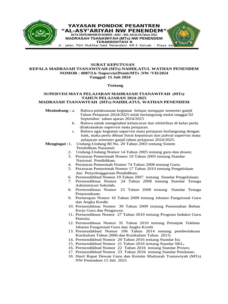 SK SUPERVISI MTs 2024 | PDF
