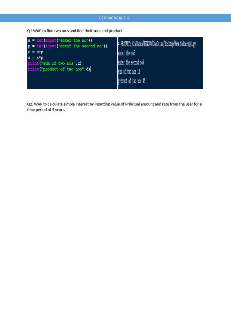 Cs Practical File | PDF