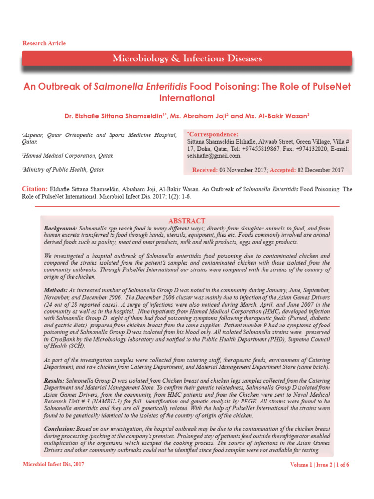 An Outbreak of Salmonella Enteritidis Food Poisoning The Role of ...