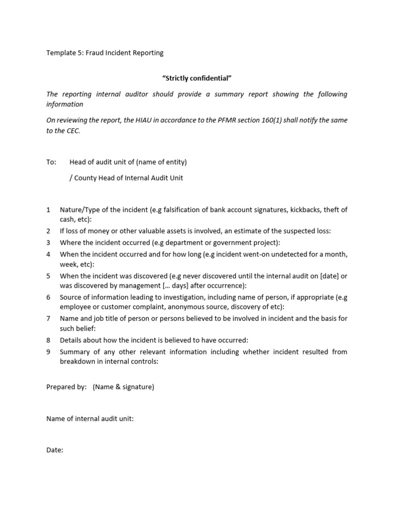 Fraud Incident Reporting Template | PDF | Social Science | Law