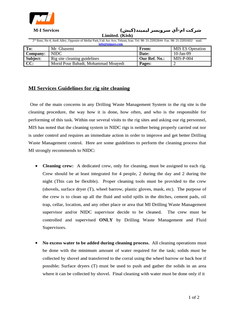 Rig Site Cleaning MIS-P-004 | PDF