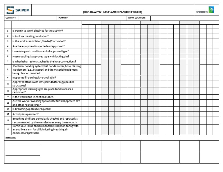 Abrasive Blasting Inspection Checklist | PDF