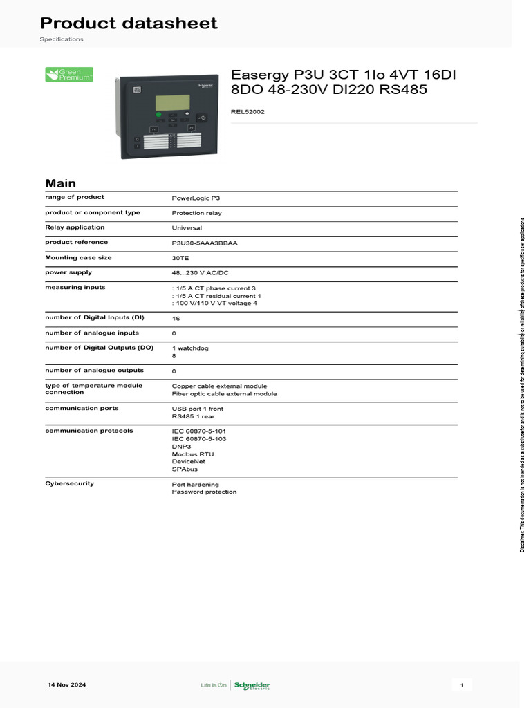Schneider Electric PowerLogic P3 Protection Relays REL52002 | PDF | Ac Power | Electromagnetic ...
