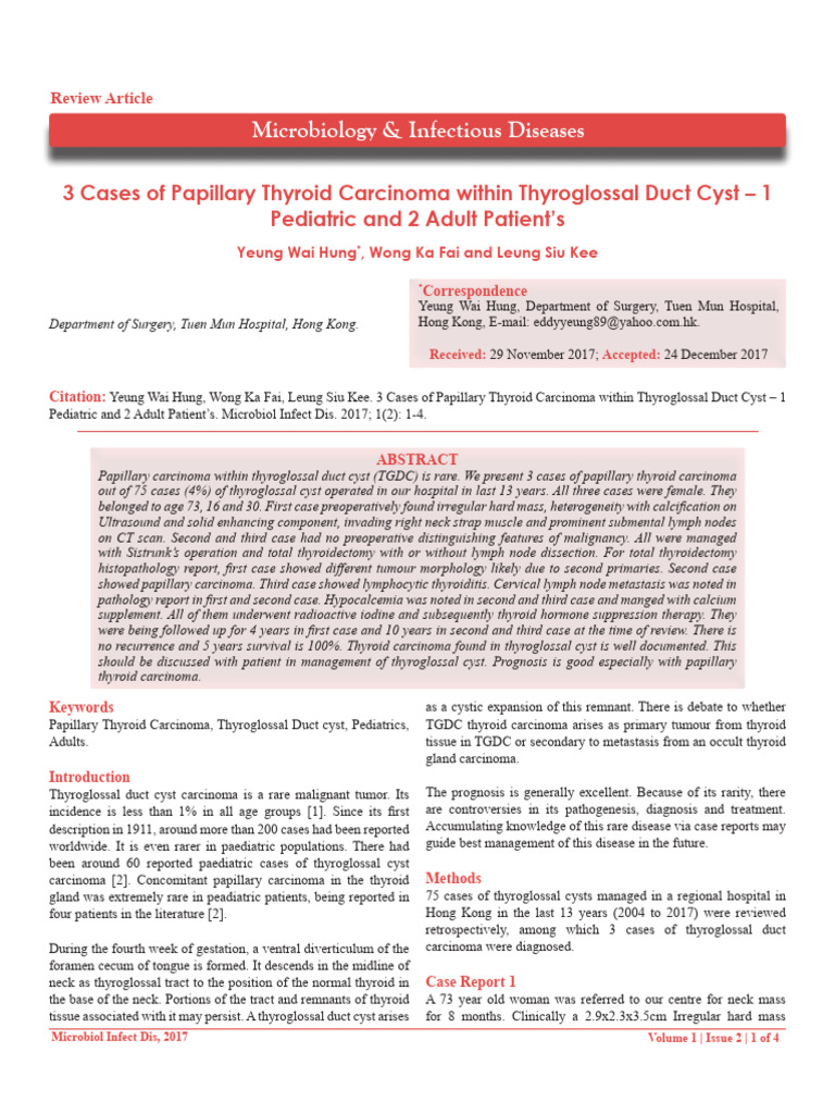 3 Cases of Papillary Thyroid Carcinoma Within Thyroglossal Duct 1 Pediatric and 2 Adult Patients ...