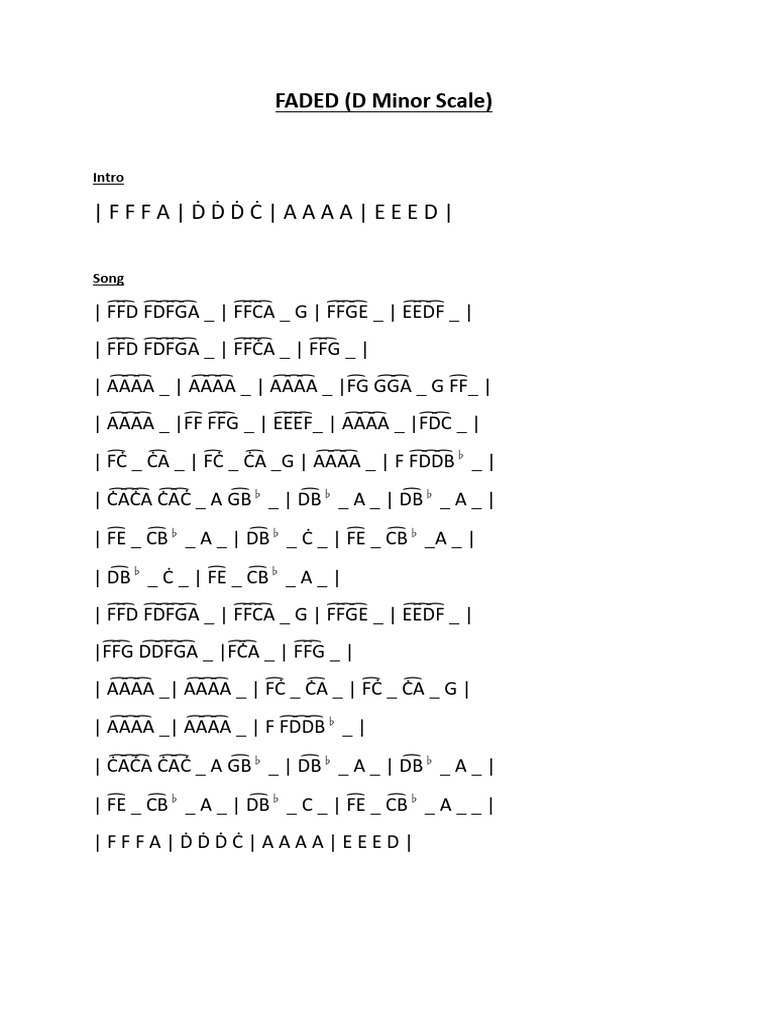 Faded Song (D Minor Scale) | PDF