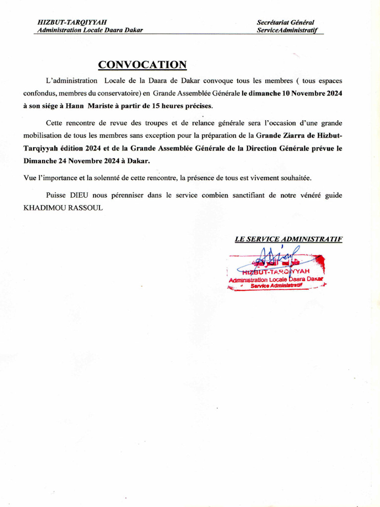 Convocation Ag Locale Le 10-11-2024 | PDF