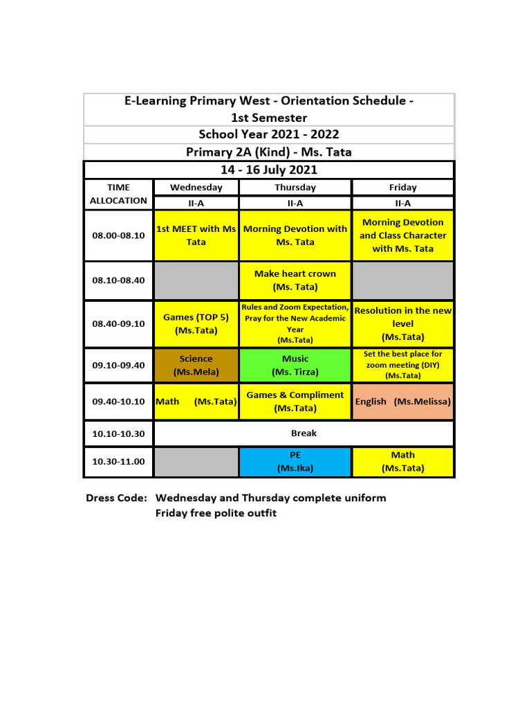 2A Orientation Days' Schedule | PDF