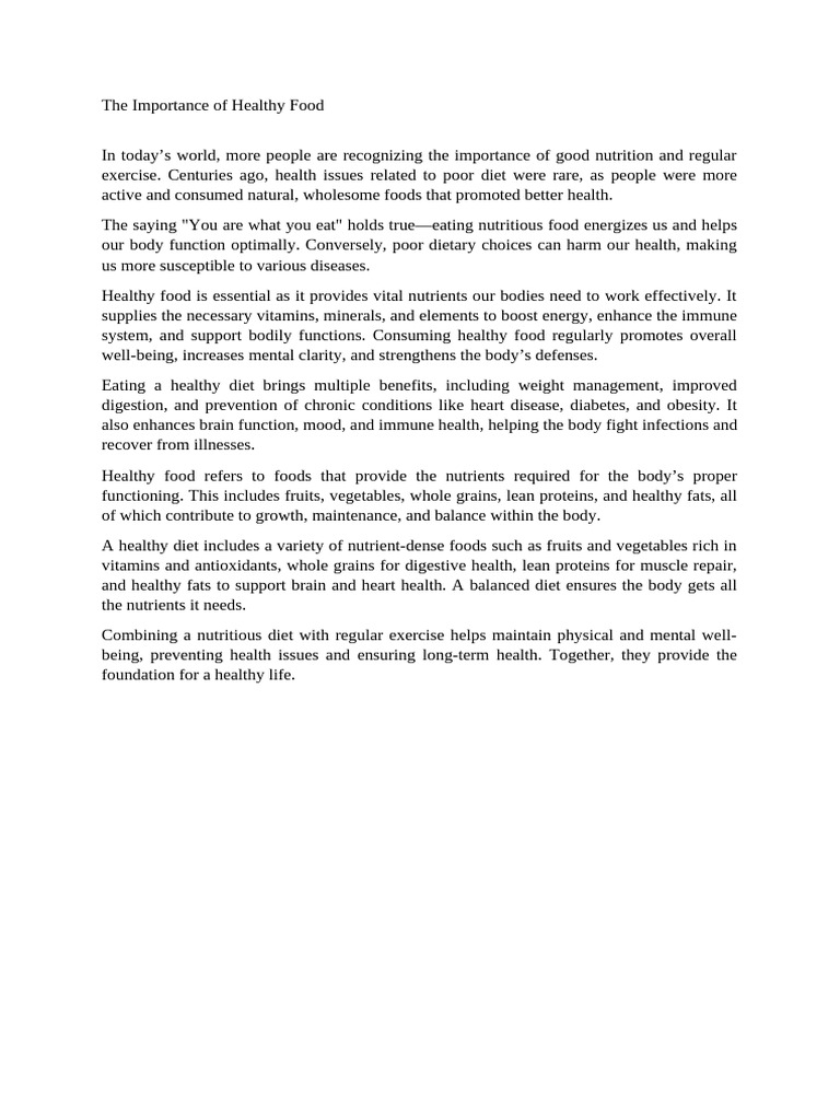 The Importance of Healthy Food Analytical Exposition Text | PDF | Wellness
