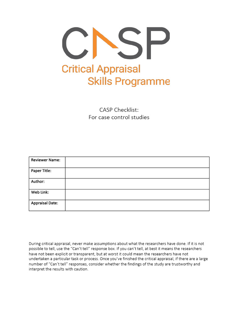 CASP Checklist for Case Control Studies | PDF | Confounding | Methodology