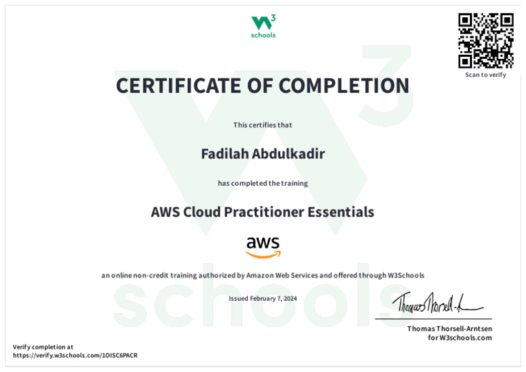 Certificate of Completion Aws Cloud Practitioner Essentials | PDF