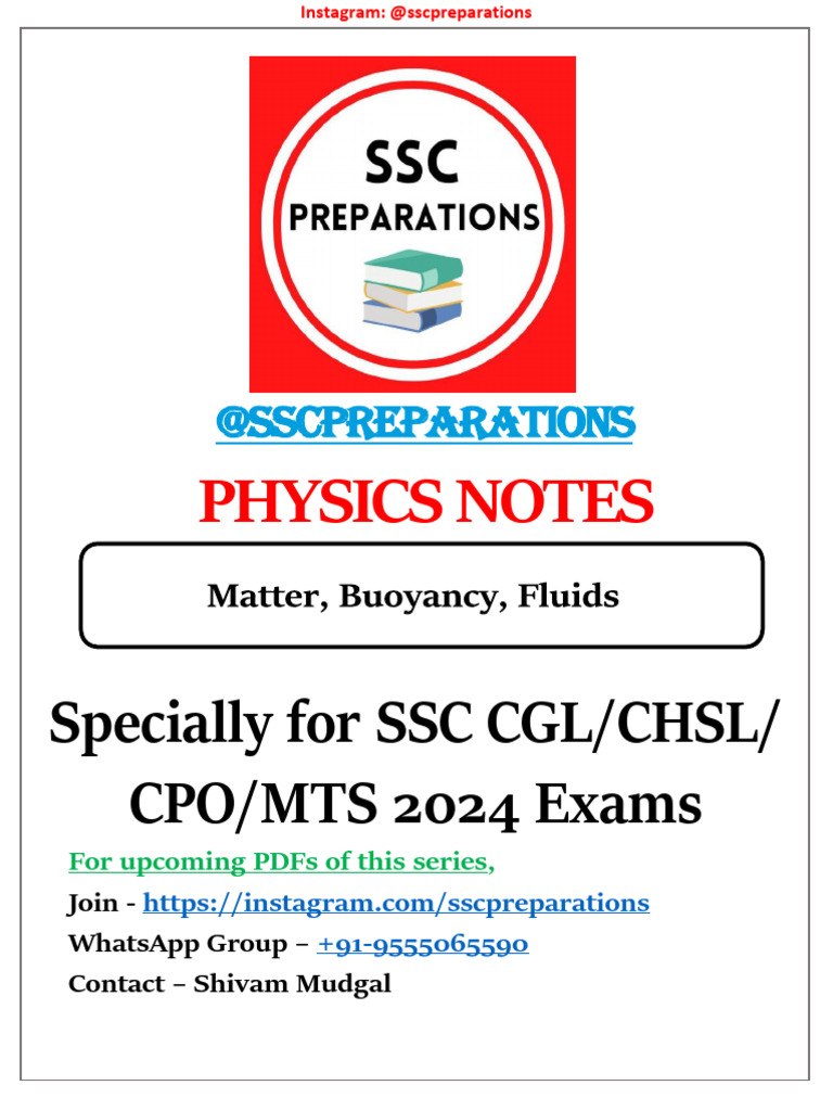 Matter, Fluids, Buoyancy - Physics Notes For SSC CGL 2024 | PDF ...