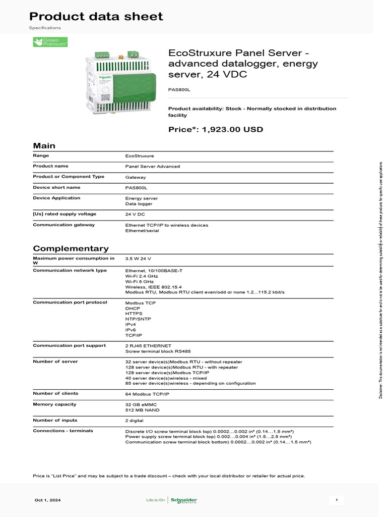 Schneider Electric EcoStruxure-Panel-Server PAS800L | PDF | Internet ...