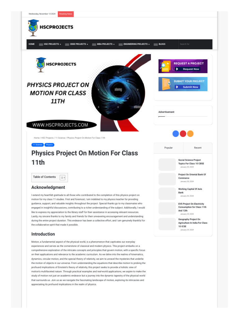 Hscprojects Com Physics Project On Motion | PDF | Force | Physics