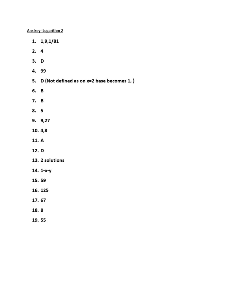 Ans Key-Logarithm 2 | PDF | Teaching Methods & Materials
