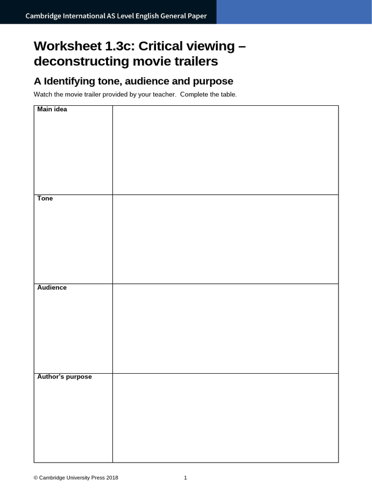 Worksheet 1 3c Deconstructing Movie Trailers ASAL General Paper | PDF