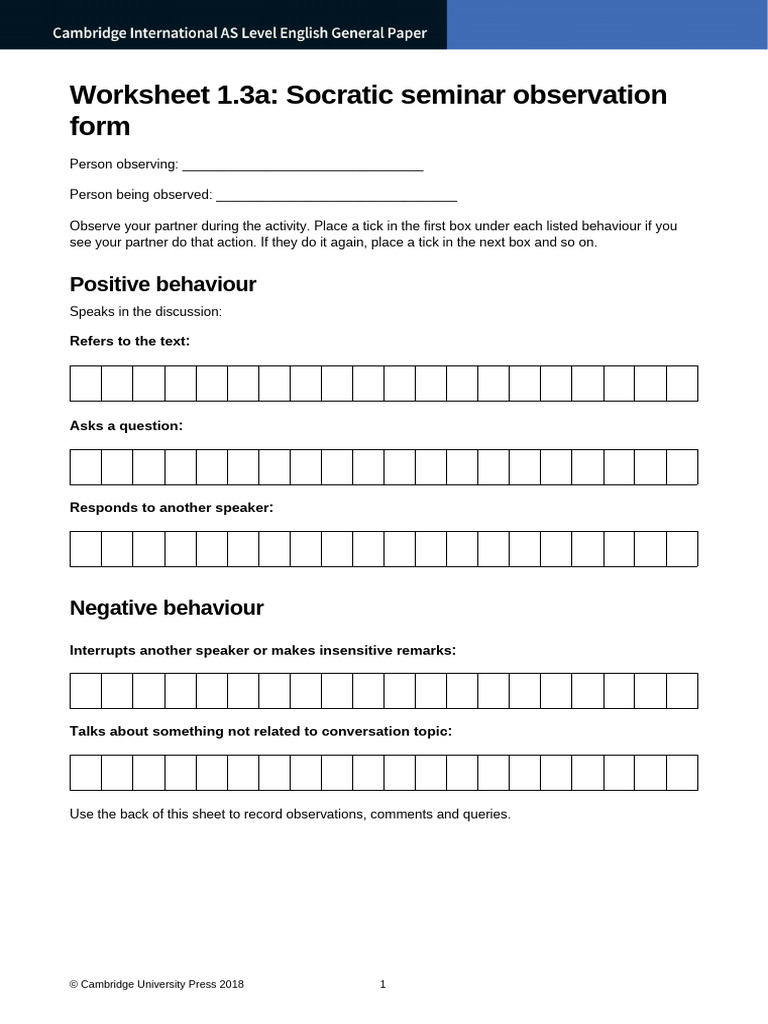 Worksheet 1 3a Socratic Seminar Observation ASAL General Paper | PDF