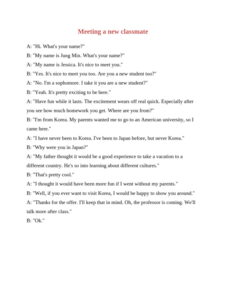 Meeting New Classmate | PDF | Language Arts & Discipline | Mystery, Thriller & Crime Fiction