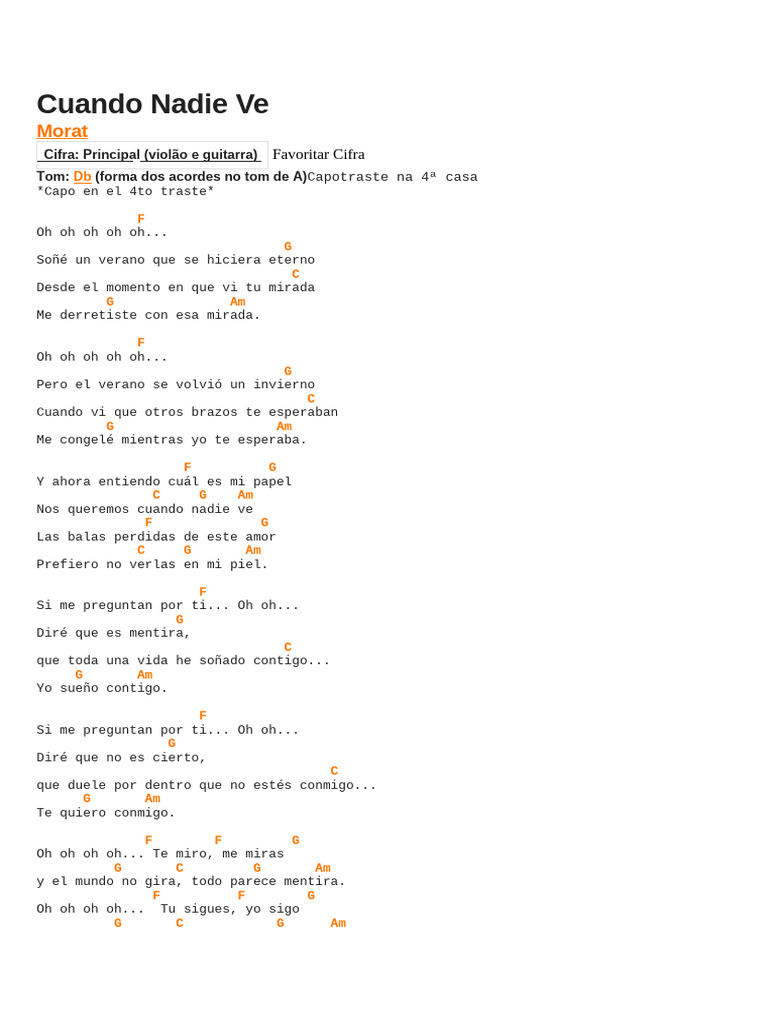 Acordes de "Cuando Nadie Ve" - Morat | PDF