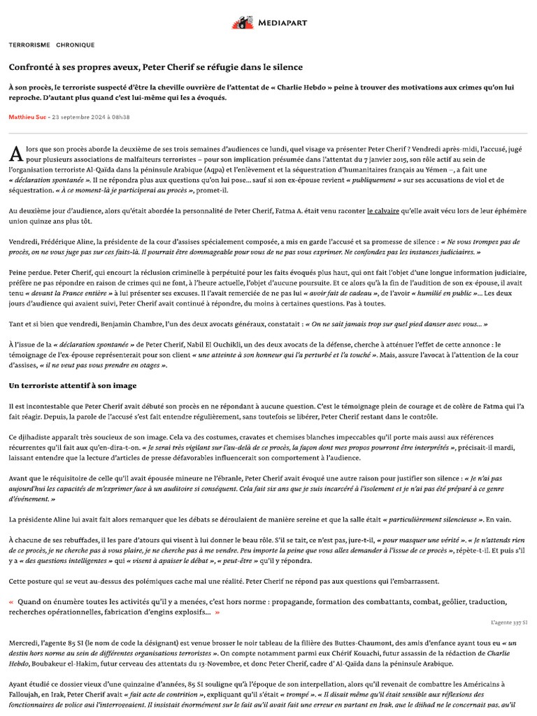 Confronte Ses Propres Aveux Peter Cherif Se Refugie Dans Le Silence | PDF