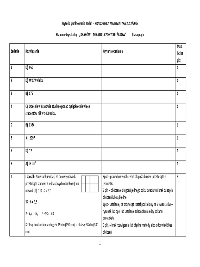 KM 2012 2013 Klasa 5 Etap Miedzyszkolny Kryteria | PDF