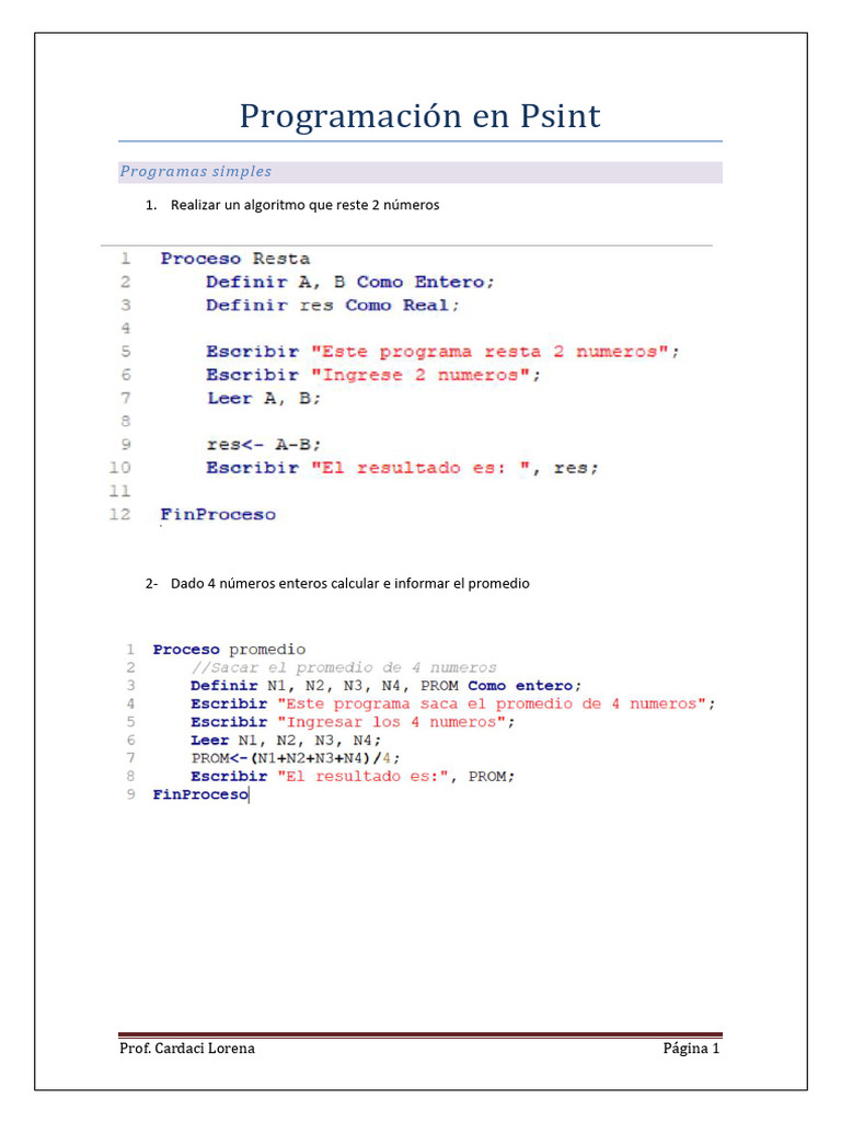 Programación en Psint - 4to Año | PDF | Matemáticas