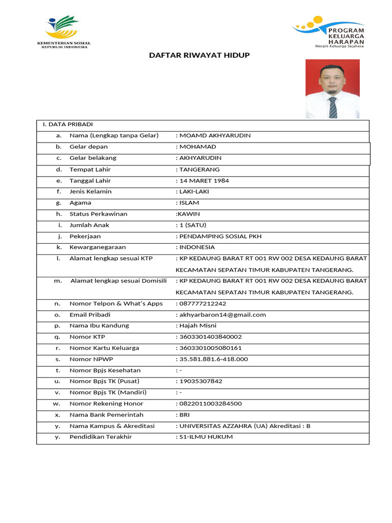 Format CV SDM PKH 2024 | PDF