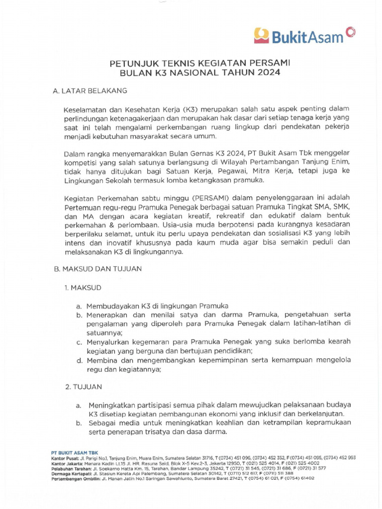 Petunjuk Teknis Kegiatan PERSAMI BULAN K3 2024 | PDF