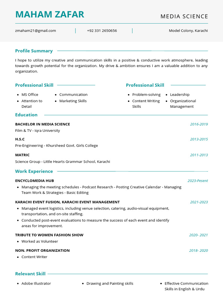 Maham Zafar Resume | PDF