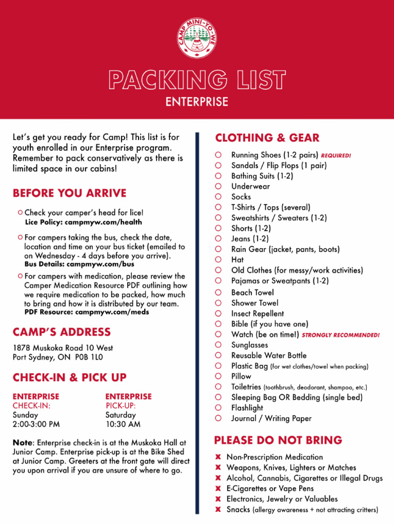 2024 Enterprise Packing List | PDF