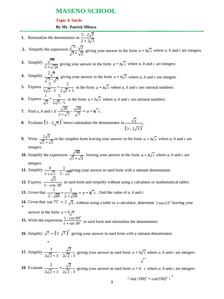 3.4 Surds | PDF | Rational Number | Complex Analysis