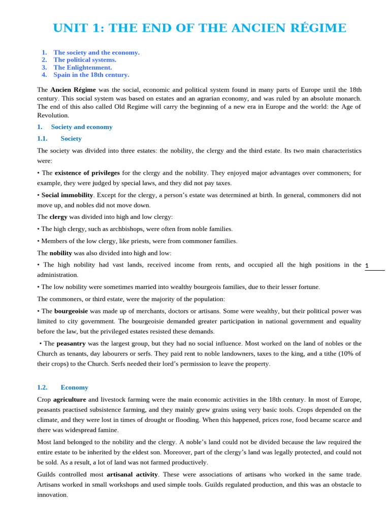 Unit 1 The End of The Ancien Régime - Handout | PDF | Atlantic Slave ...