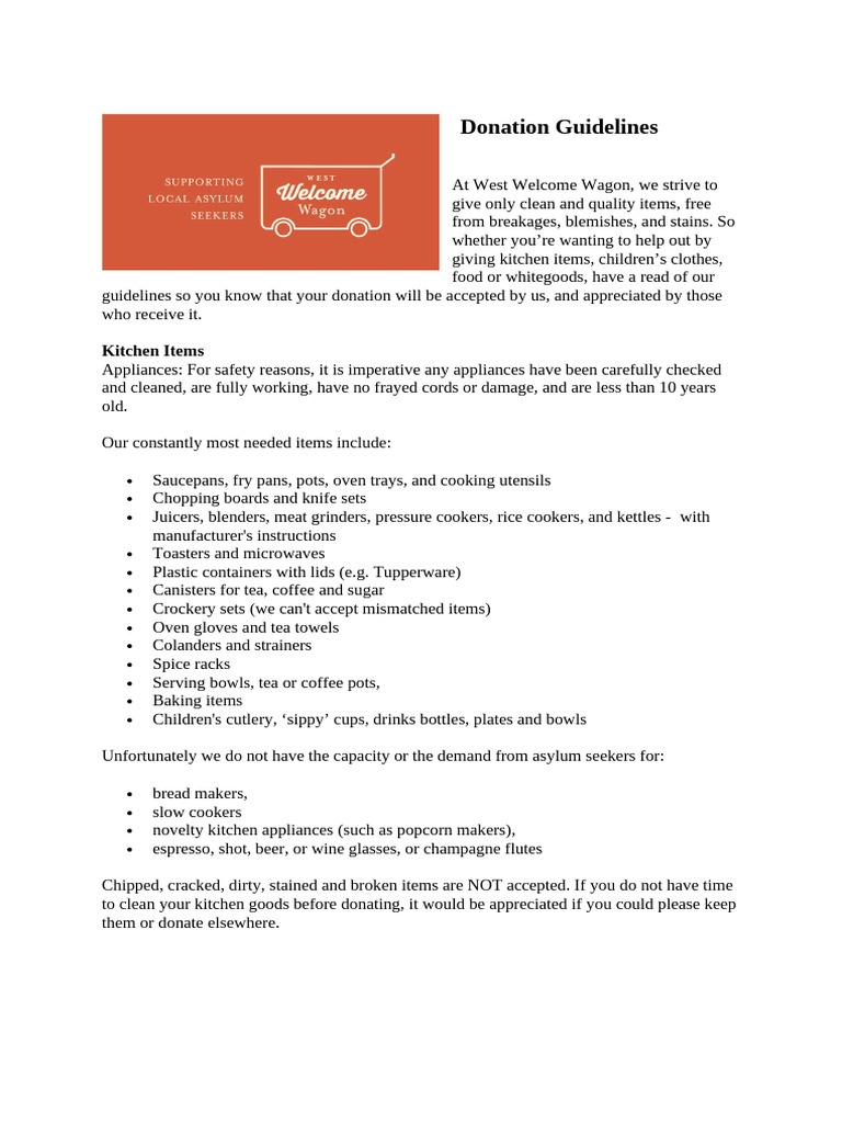 Donation-Guidelines | PDF | Cookware And Bakeware | Kitchen Stove