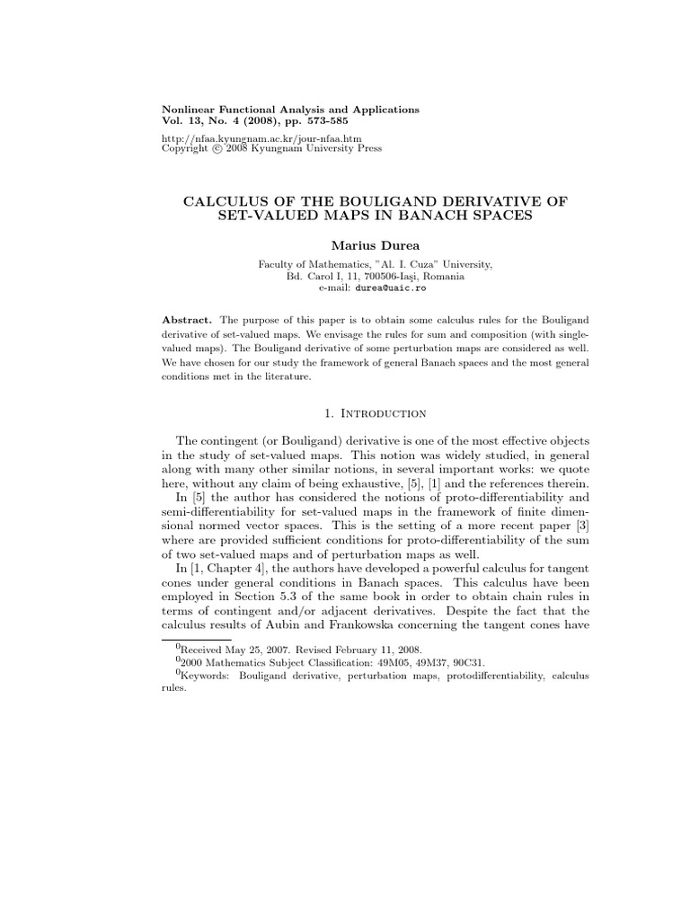 Calculus of The Bouligand Derivative | PDF | Derivative | Banach Space