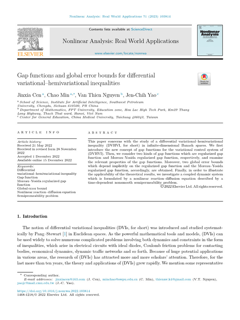 CMNY - Gap Functions and Global Error Bounds For Differential VHI | PDF | Mathematical ...