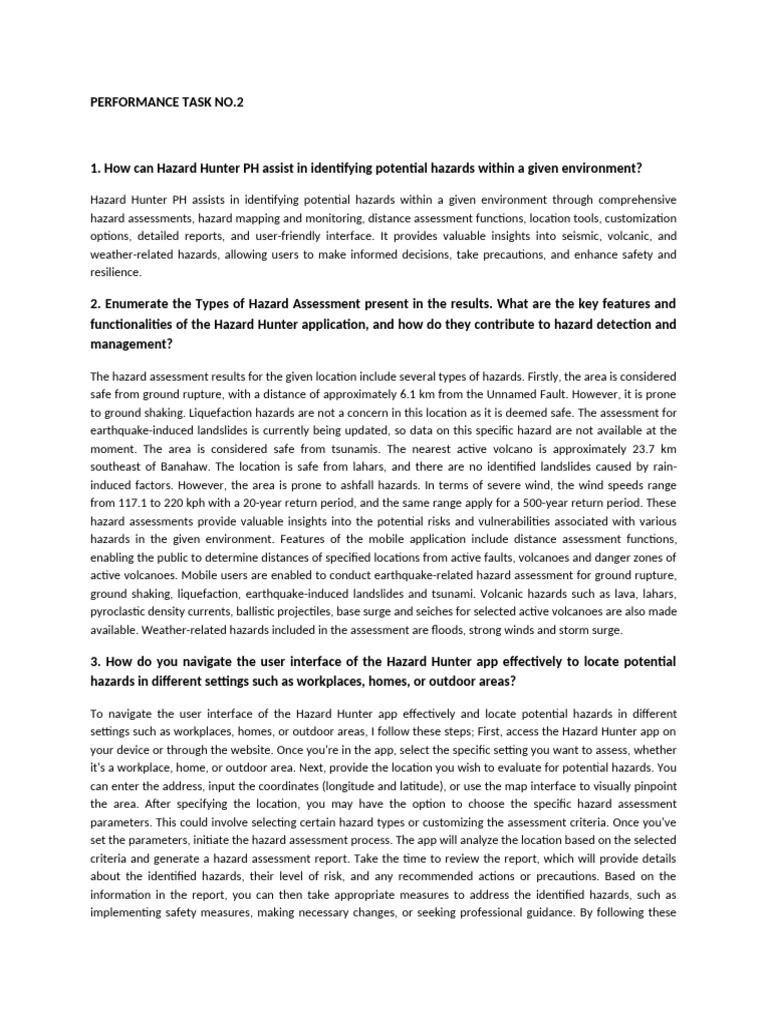 PERFORMANCE TASK 2 | PDF | Hazards | Volcano