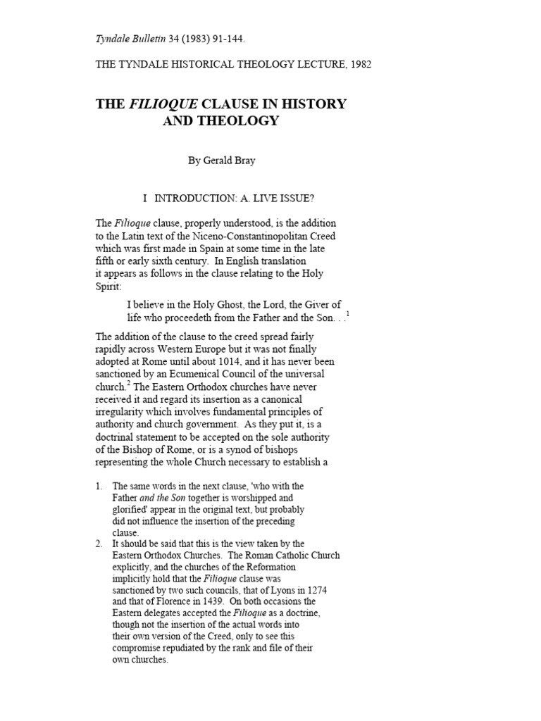 Gerald Bray - The Filioque Clause in History and Theology | PDF ...