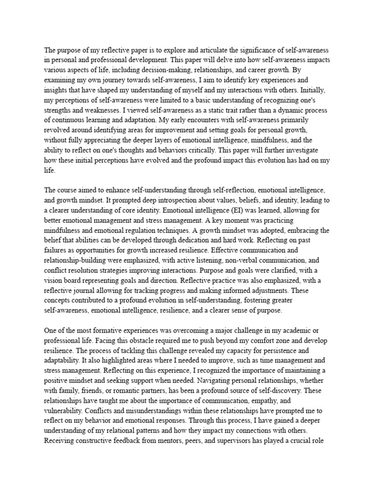 Activity 1 - Self Reflection Paper (Joevan Plania) | PDF | Self ...